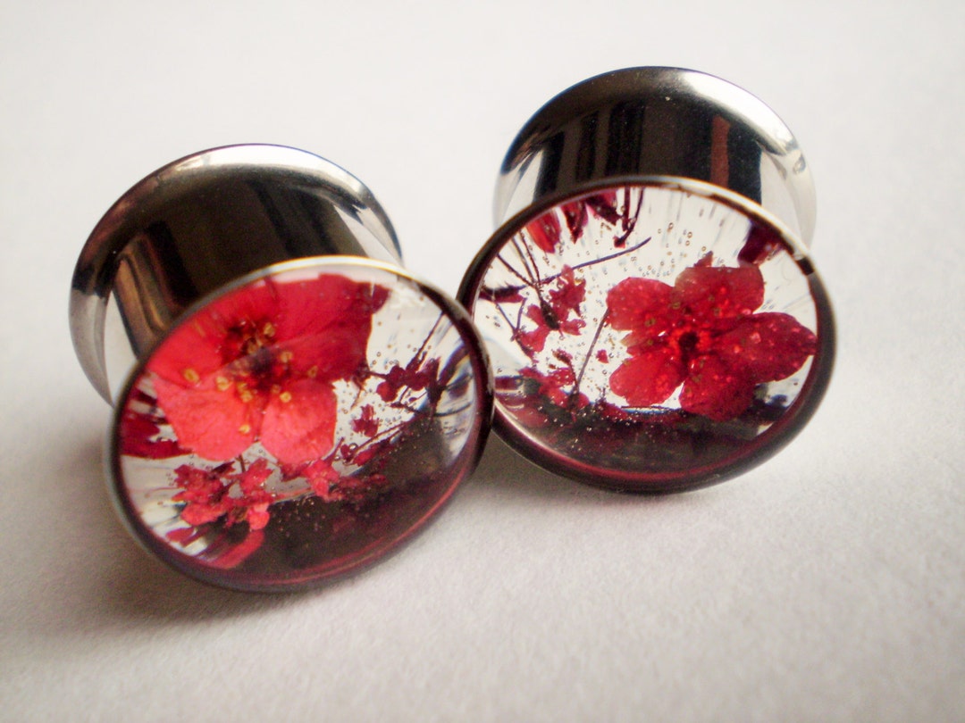 Real Flower Plugs Red Gauges Ear Tunnels Stretchers Natural - Etsy