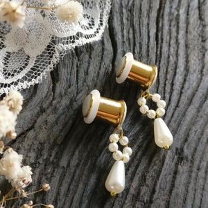 Gold Drop Gauges, Bridal Dangle Plugs, Handcrafted With Teardrop Faux ...