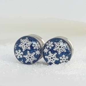 Snowflake Ear Plugs, Ear Tunnels, Winter Blue Glitter Expanders, 0g 8mm ...