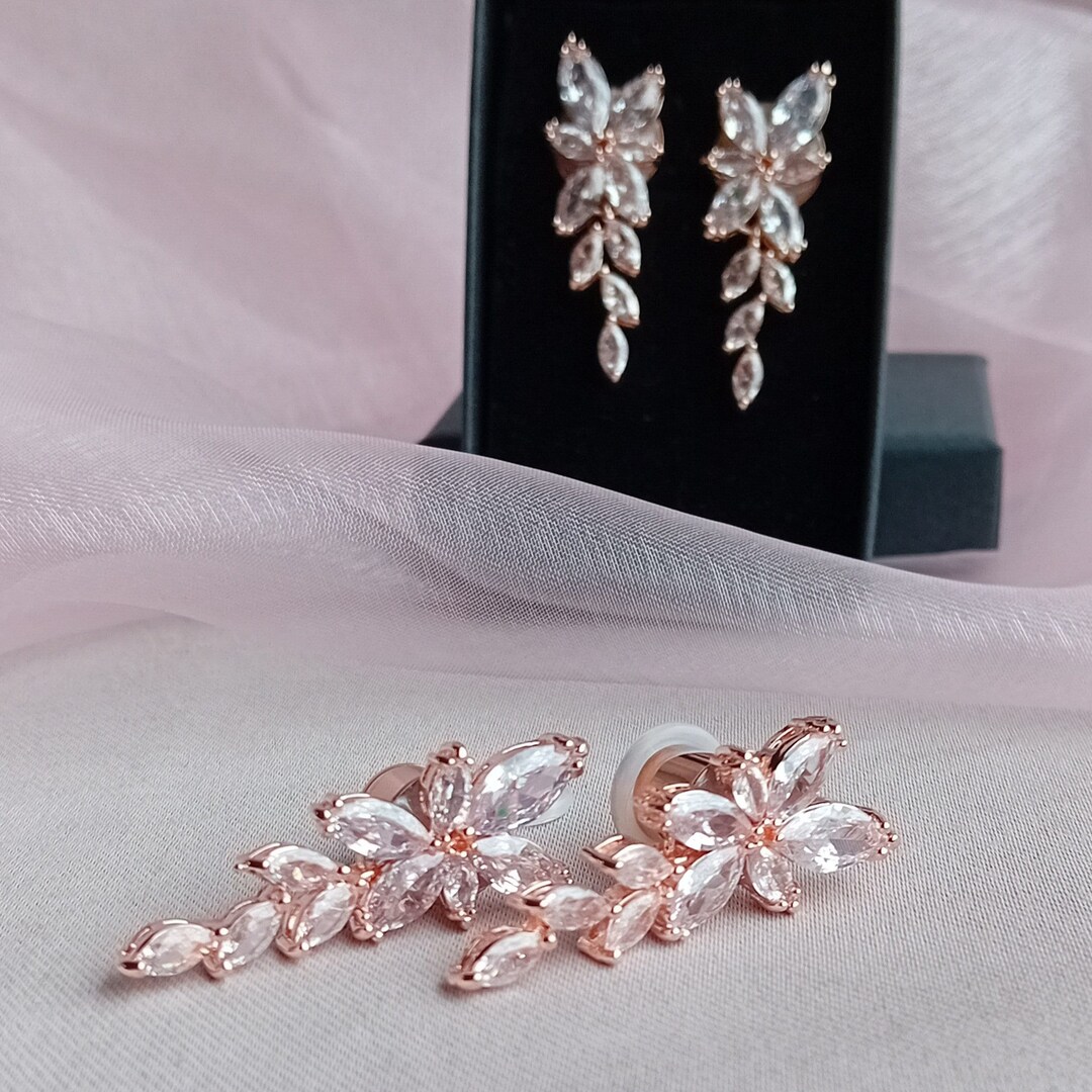 Rose Gold 0g Formal 00 Gauges, Dangle Plugs 8mm/ 10mm Crystal Ear ...