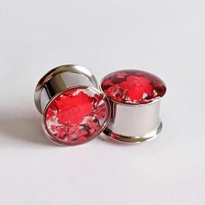Real Flower Plugs Red Gauges Ear Tunnels Stretchers Natural Floral ...