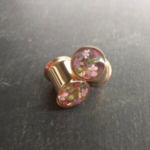Rose Gold Plugs Real Flower Pastel Wildflower Ear Tunnels - Etsy