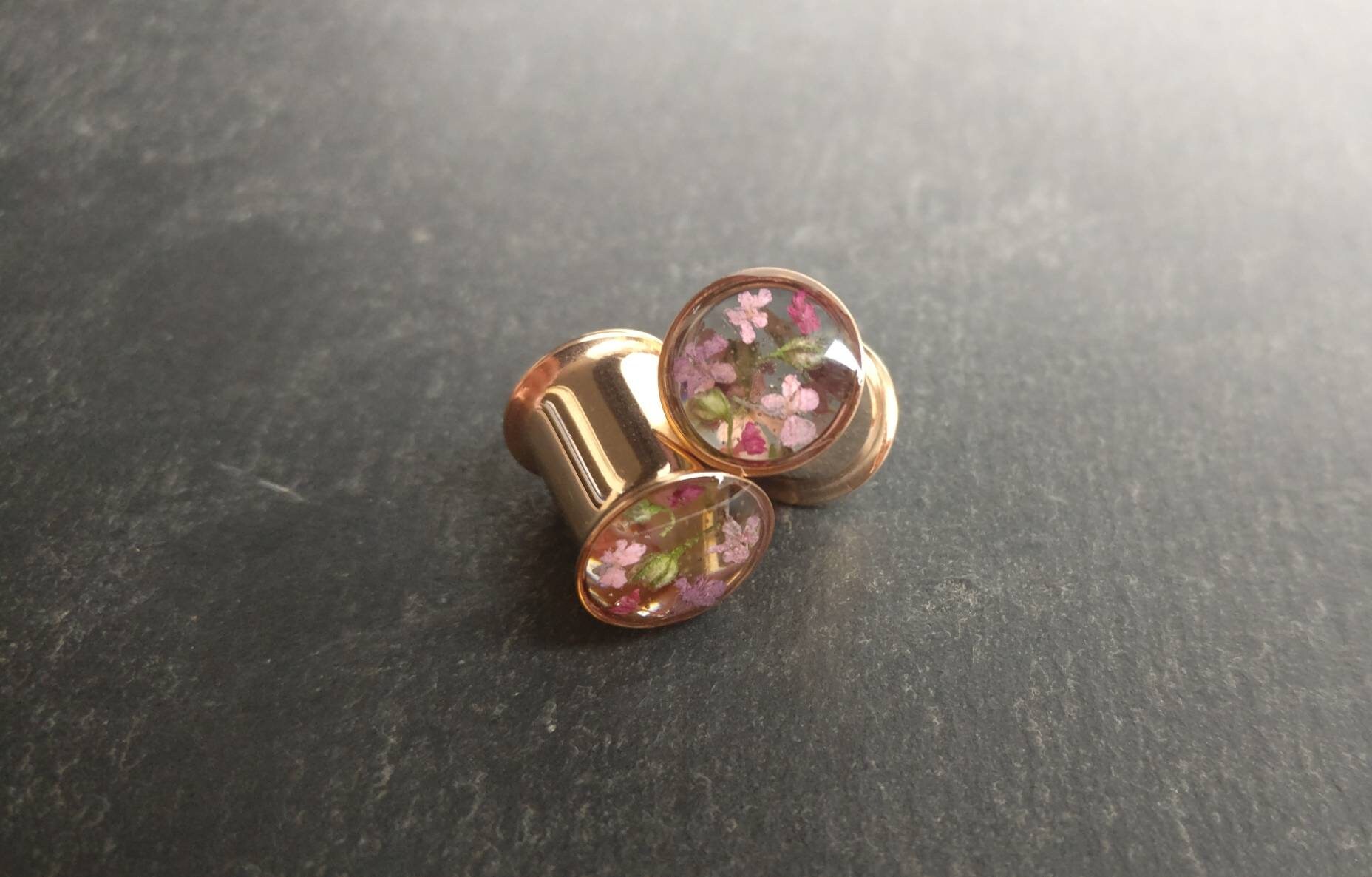 Rose Gold Plugs Real Flower Pastel Wildflower Ear Tunnels | Etsy