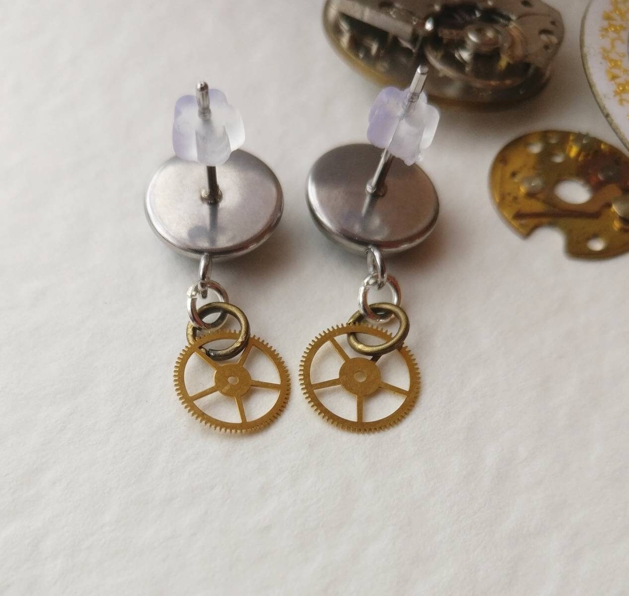 Steampunk Earrings Pierced Dangle Cog Watch Parts Clockwork | Etsy