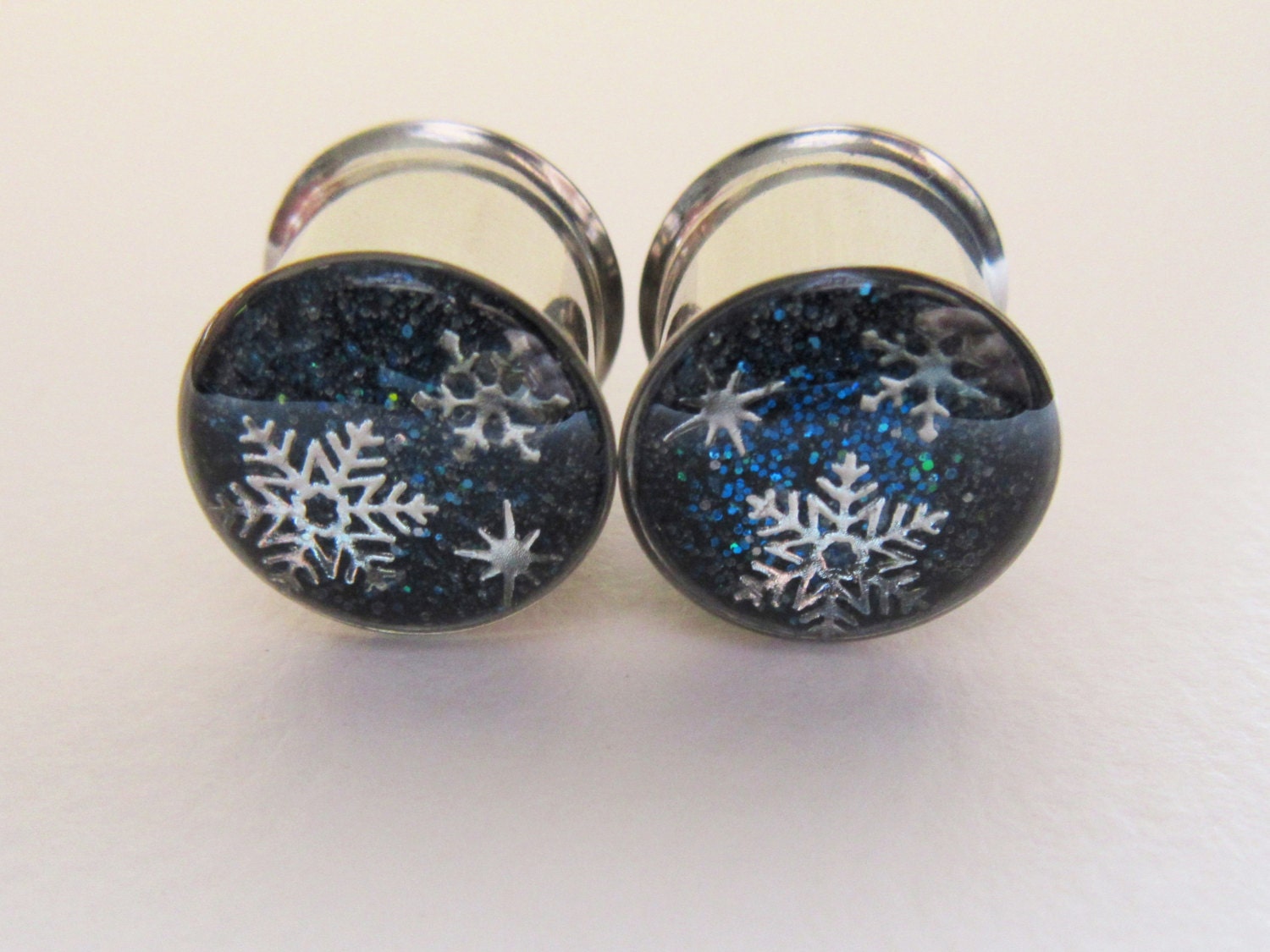 Snowflake Ear Plugs Ear Tunnels Winter Plugs Blue Glitter | Etsy