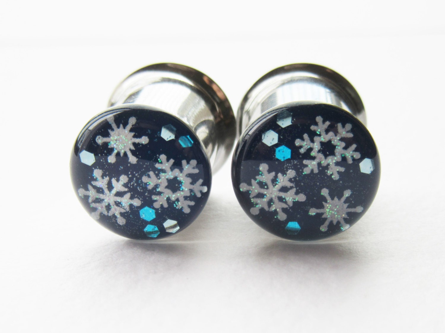 Ear Plugs Tunnels Snowflake Gauges Winter Plugs Blue | Etsy