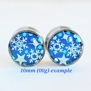 Ear Plugs Tunnels, Snowflake Gauges, Winter Plugs, Blue Glitter Plugs ...
