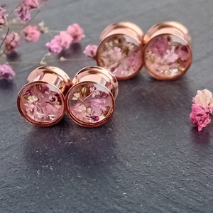 Rose Gold Plugs, Real Flower Pastel Wildflower Ear Tunnels ~ Sizes 8mm ...