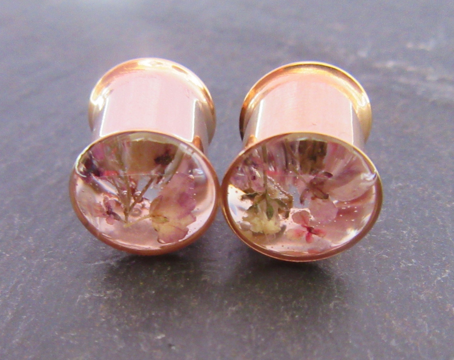 Rose Gold Plugs Real Flower Pastel Wildflower Ear Tunnels | Etsy