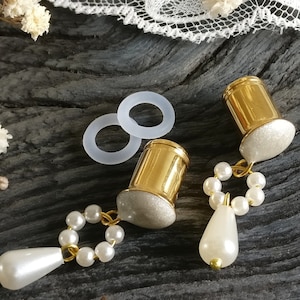 Gold Drop Gauges, Bridal Dangle Plugs, Handcrafted With Teardrop Faux ...