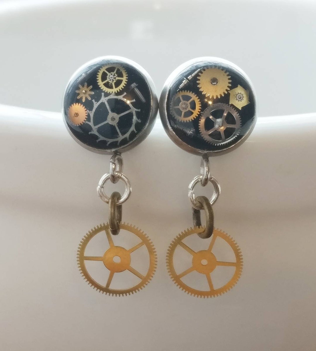 Steampunk Earrings Pierced Dangle Cog Watch Parts Clockwork - Etsy