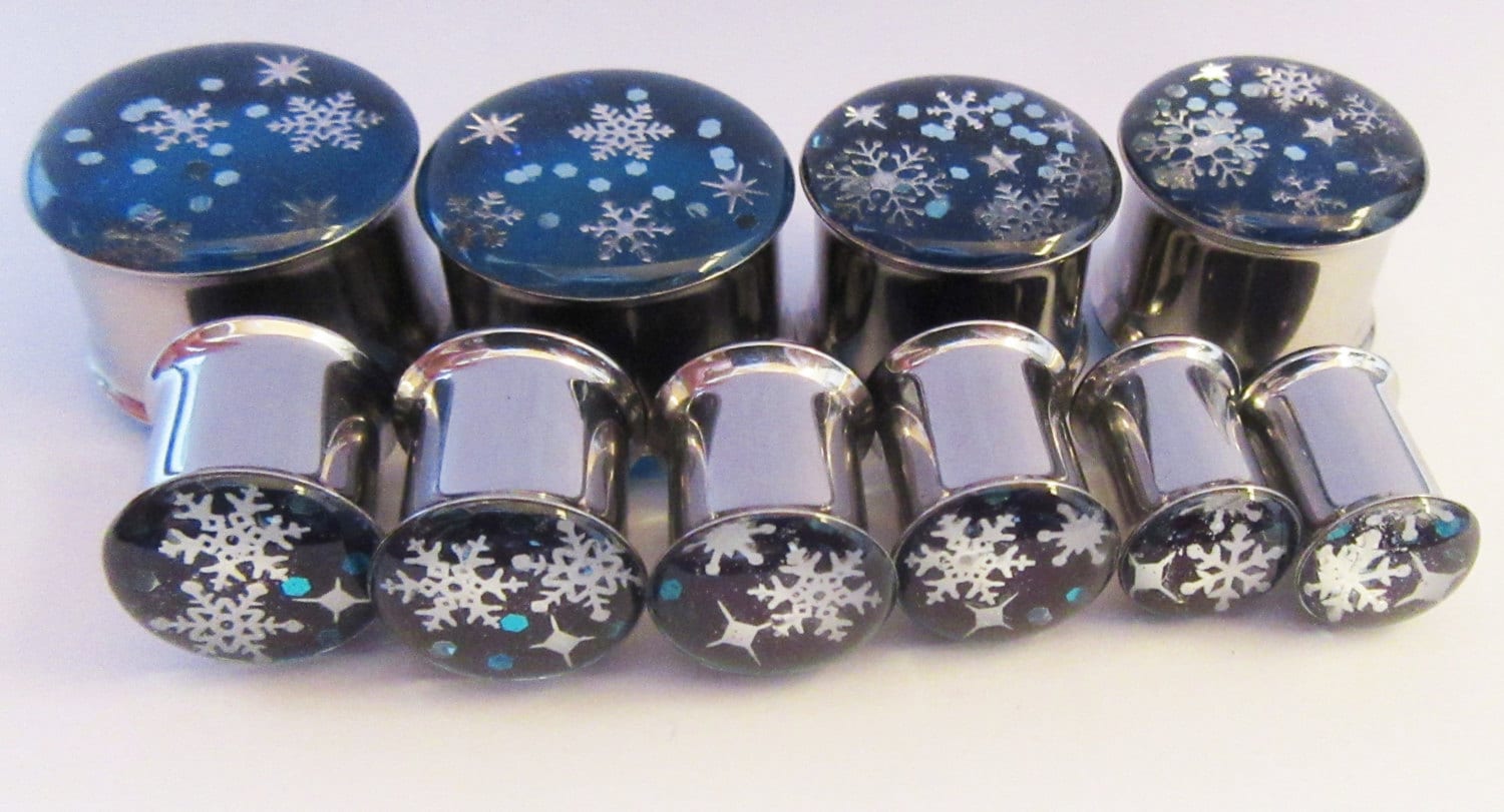Ear Plugs Tunnels Snowflake Gauges Winter Plugs Blue | Etsy