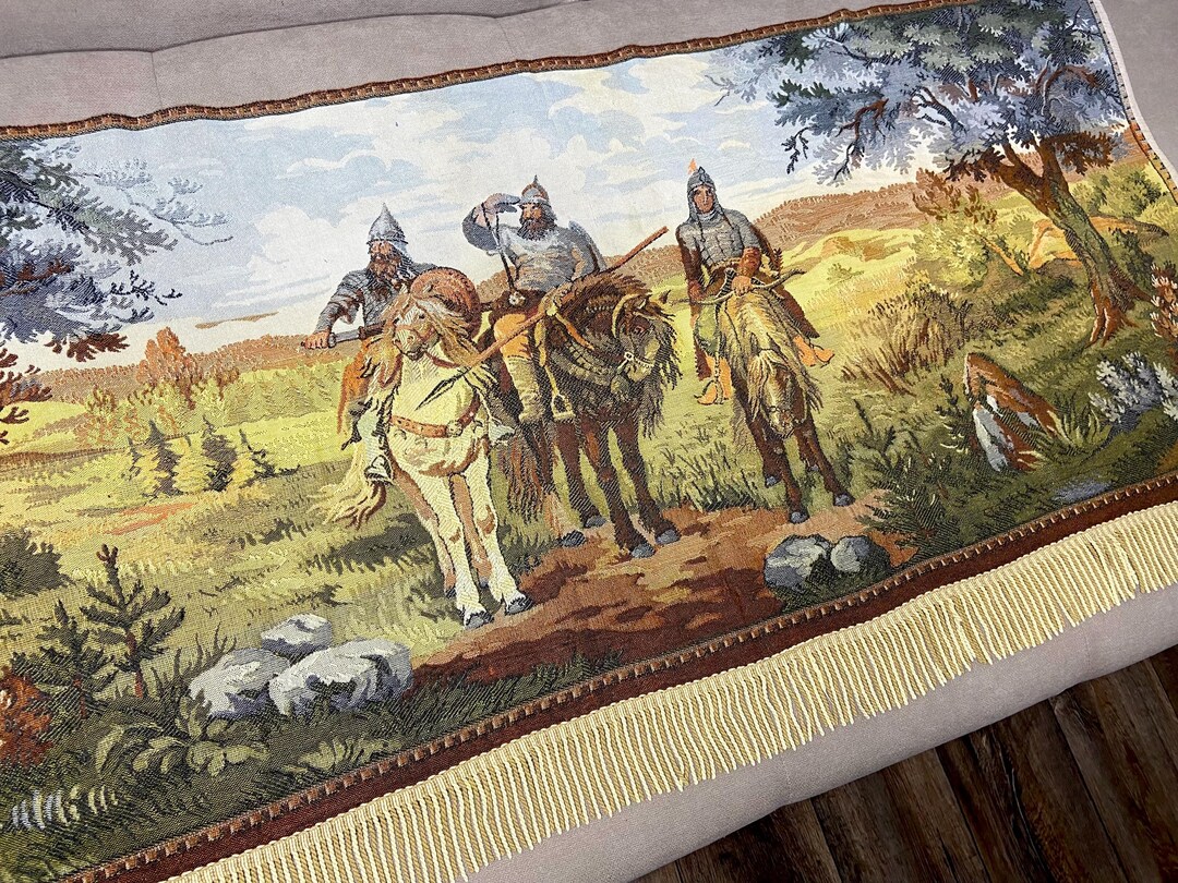 50s Antique Germanic Tapestry, Tree Bogatyrya Russian Fairy Tale GDR ...