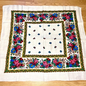 Polish Vintage Blue Traditional Bandana - Romanian Soviet Scarf Slavic ...