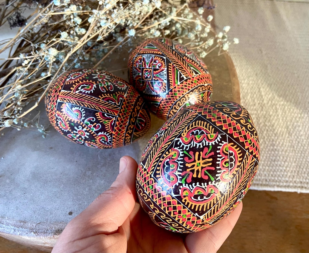 BIG Ukrainian Eggs Pysanky, Traditional Slavic Folk Hand-painted Wood ...