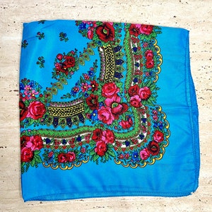 Polish Vintage Blue Traditional Bandana Romanian Soviet Scarf Slavic ...