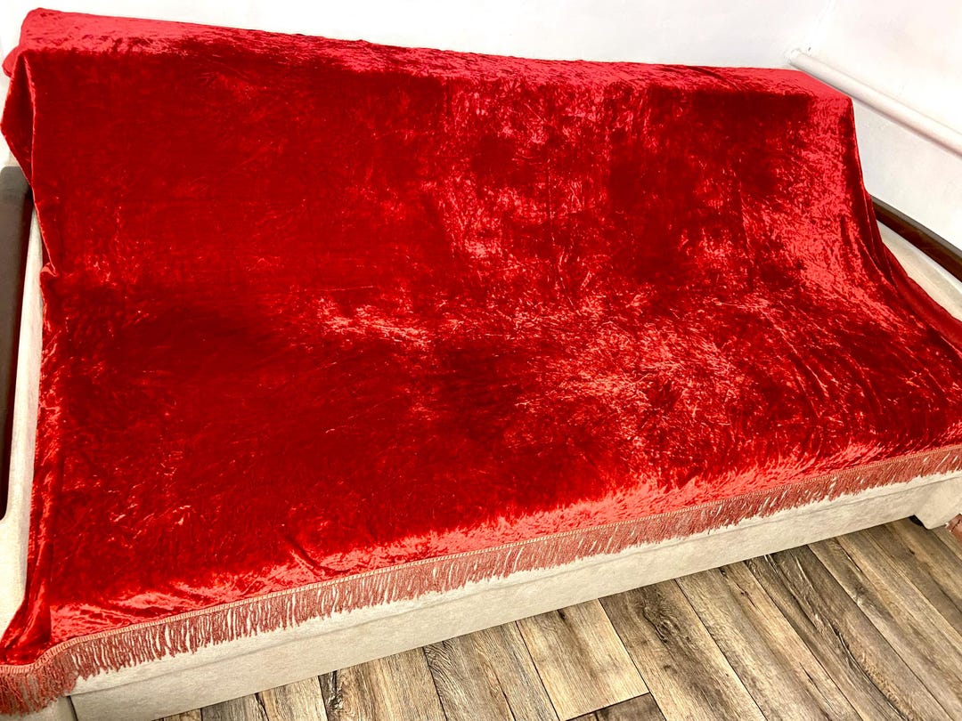 Soviet Plush Fabric, Red Velvet Tablecloth With Fringe, Vintage Velour ...