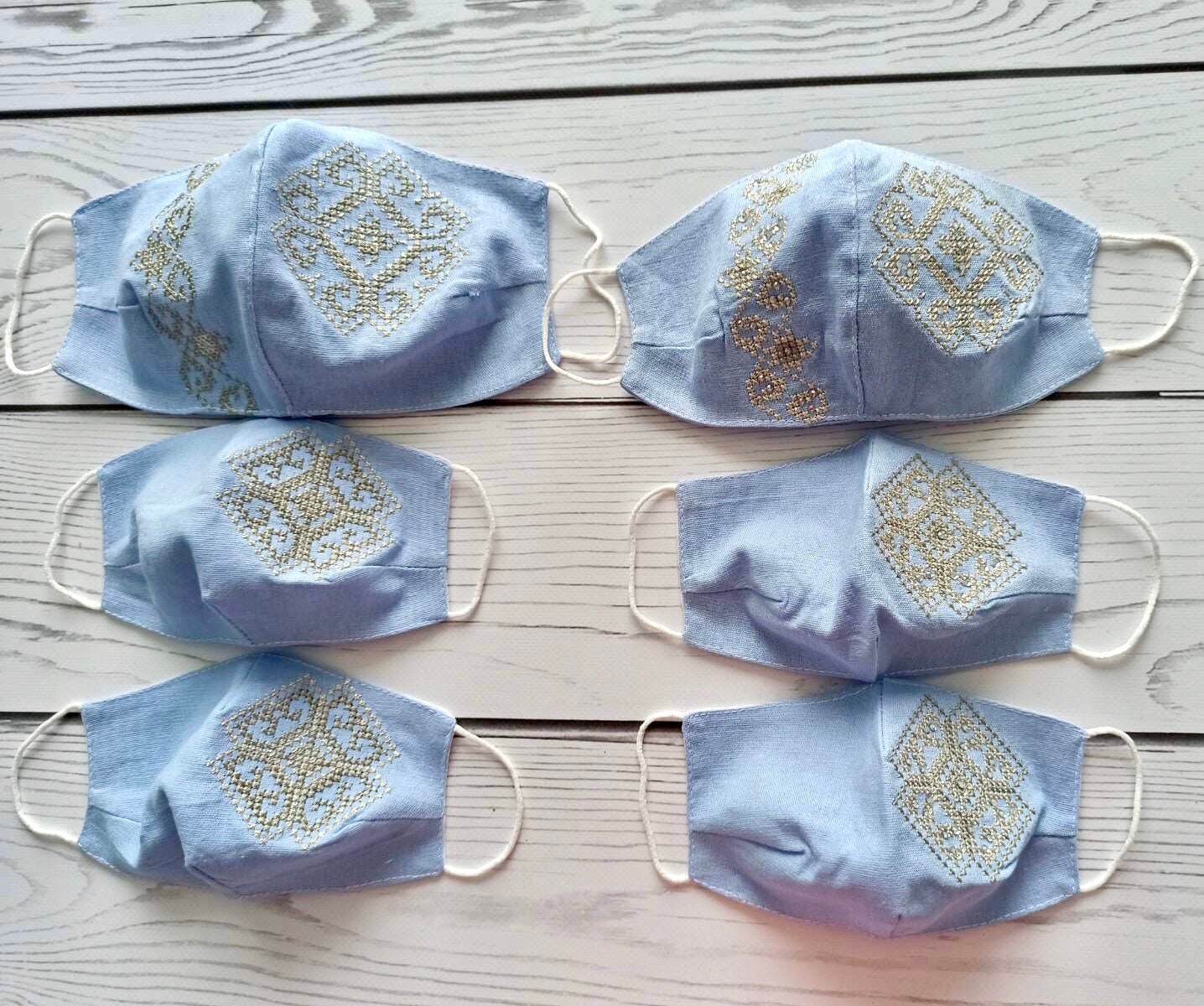 Designer ukrainian face mask linen with embroidery pattern 2 | Etsy