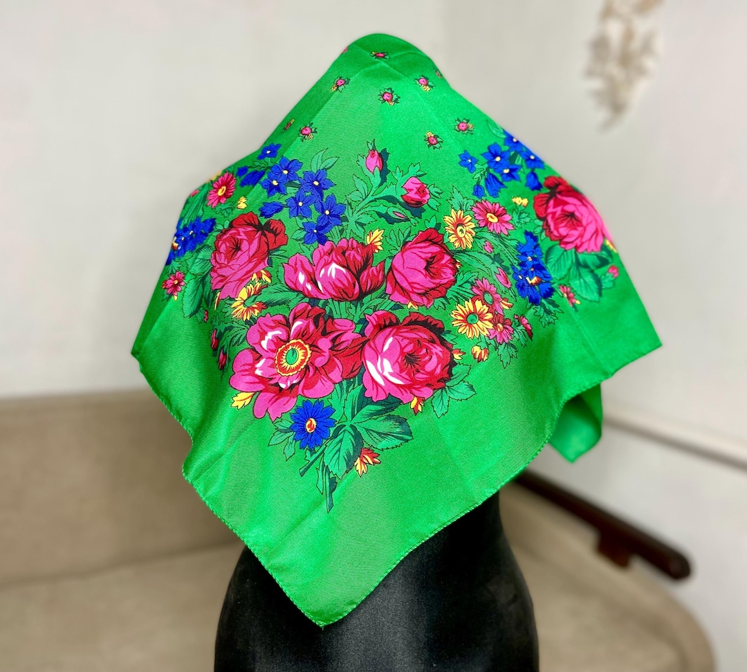 Green Ukrainian Bandana, Vintage Polish Neckkerchief, Head Kokum Scarf ...