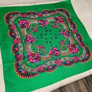 Polish Vintage Blue Traditional Bandana - Romanian Soviet Scarf Slavic ...