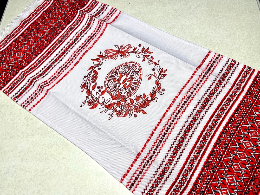 Easter Ukrainian Table Runner, Orthodox Basket Covers With Red Pysanky ...