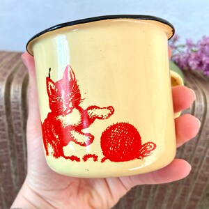 Soviet Vintage Enamel Small Yellow With Cat Mug, Ukrainian Ussr Mug ...