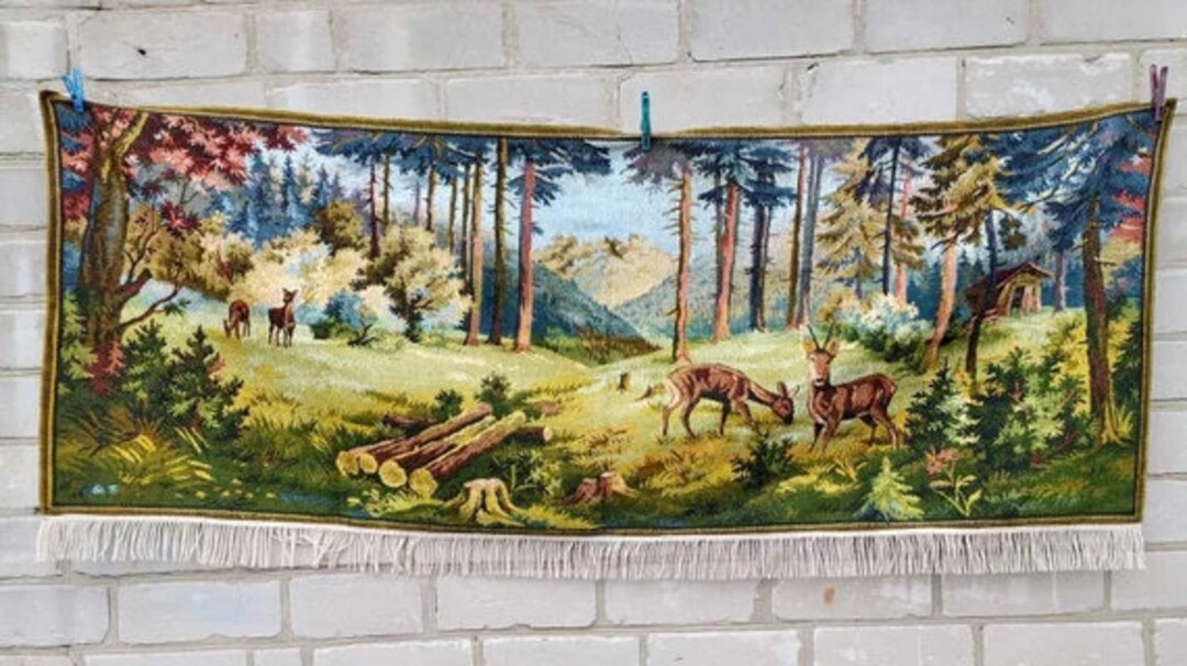 50s Vintage Tapestry With Deer Forest Landscape German - Etsy