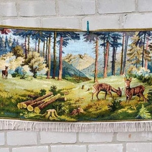 50s Vintage Tapestry With Deer Forest Landscape German - Etsy