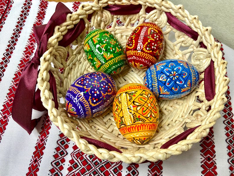 Set 5 Ukraine Easter Egg Pysanky, Slavic Hand-painted Wooden Eggs ...