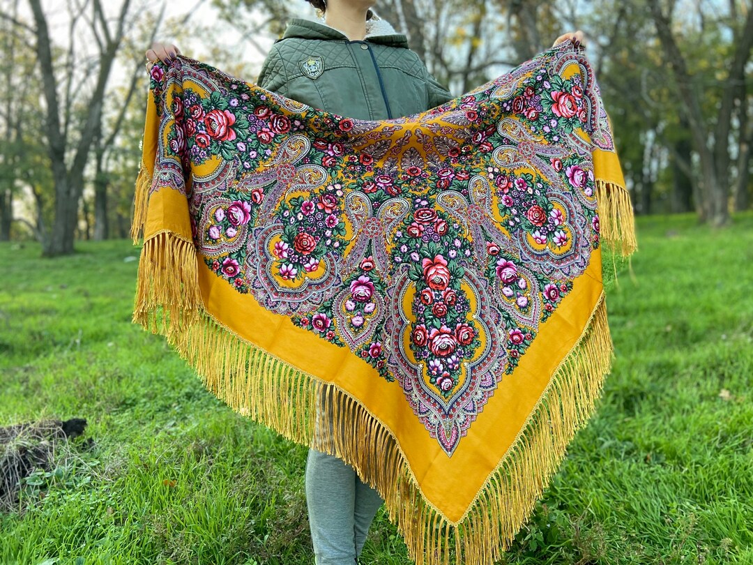 Sale Large Piano Shawl - Yellow Floral Scarf Romania Wooll Spain ...