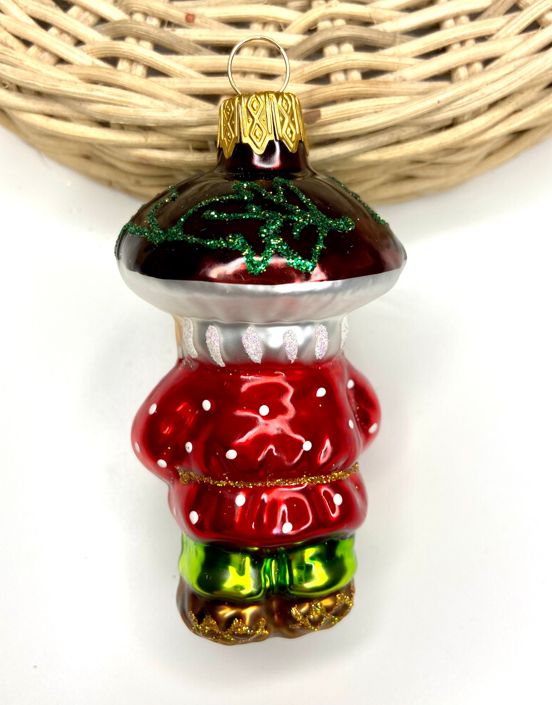 Mushroom Gnome Russian Christmas Ornament, Hand-painted Glass Ukrainian ...