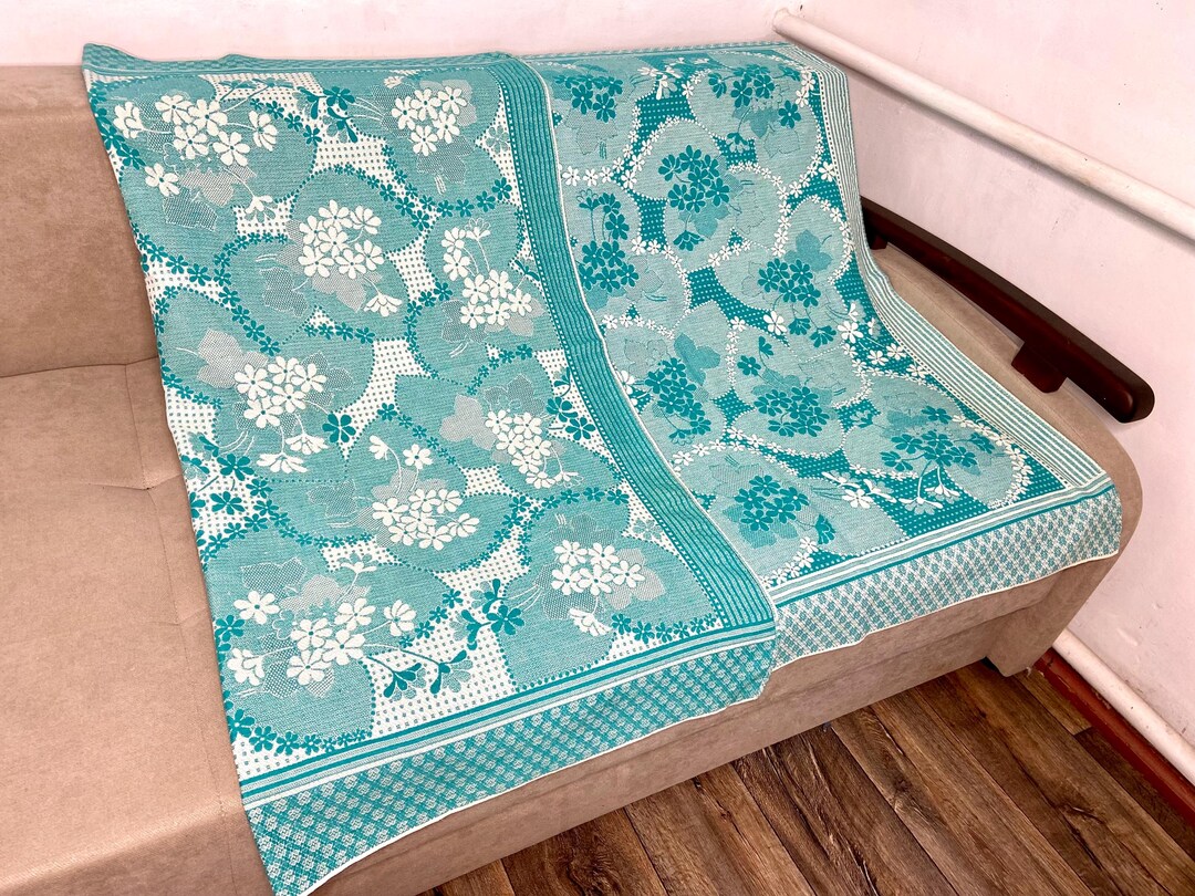 Ukrainian Folk Green Vintage Cotton Blanket, 70s Rustic Slavic Hanging ...