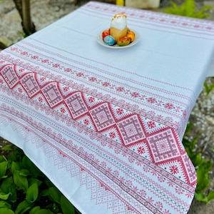 Easter Ukrainian White Tablecloth, Ukraine Folk Ornament Linens, Summer ...