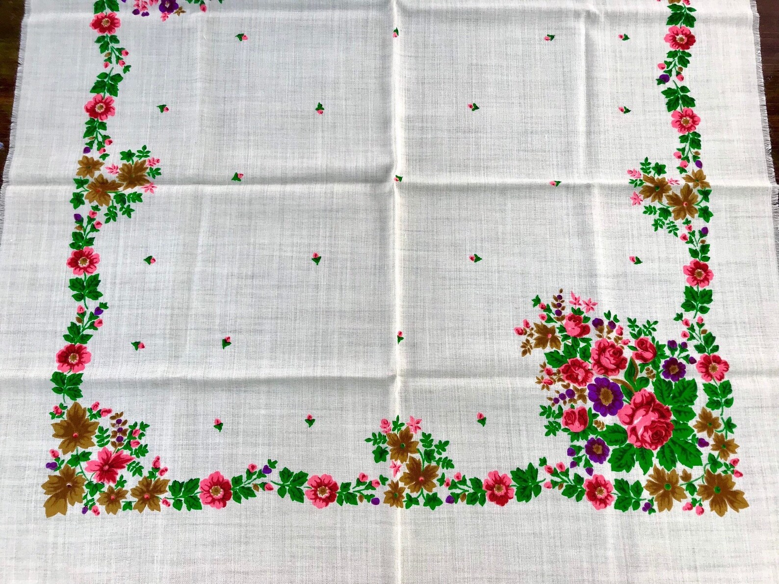 Polish Shawl With Roses Vintage Woolen Floral Square White - Etsy