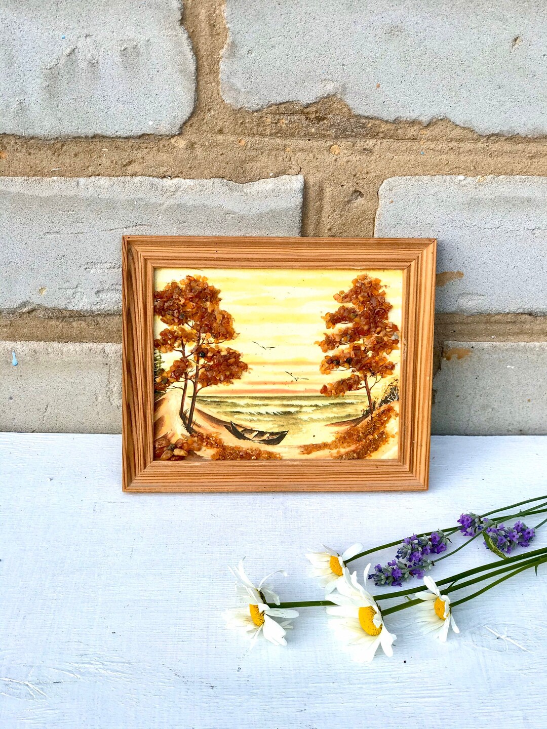 Picture With Amber From Ukraine Vintage Painting 90s Amber - Etsy