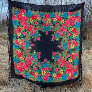 Vintage Big Pavlovo Posad Wool Floral Piano Shawl 70s Russian ...