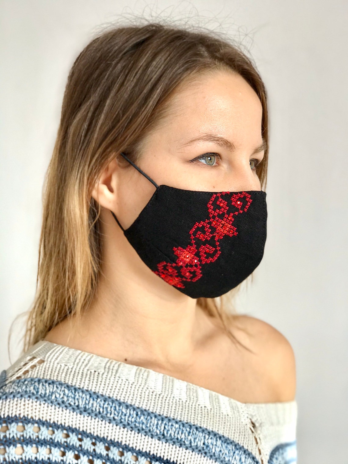 Designer Ukrainian Face Mask Linen With Embroidery Pattern 2 - Etsy