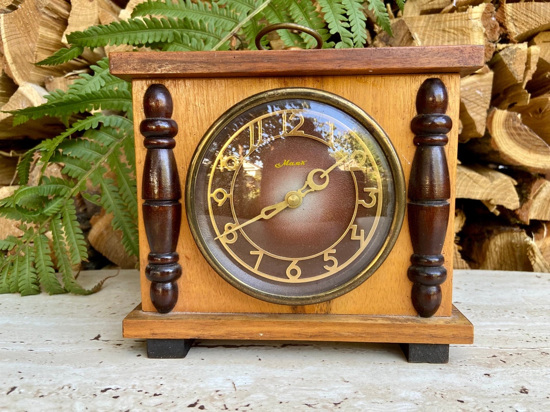 60s Retro Desk Wooden Mechanical Clock Majak, Vintage Russian Clock ...