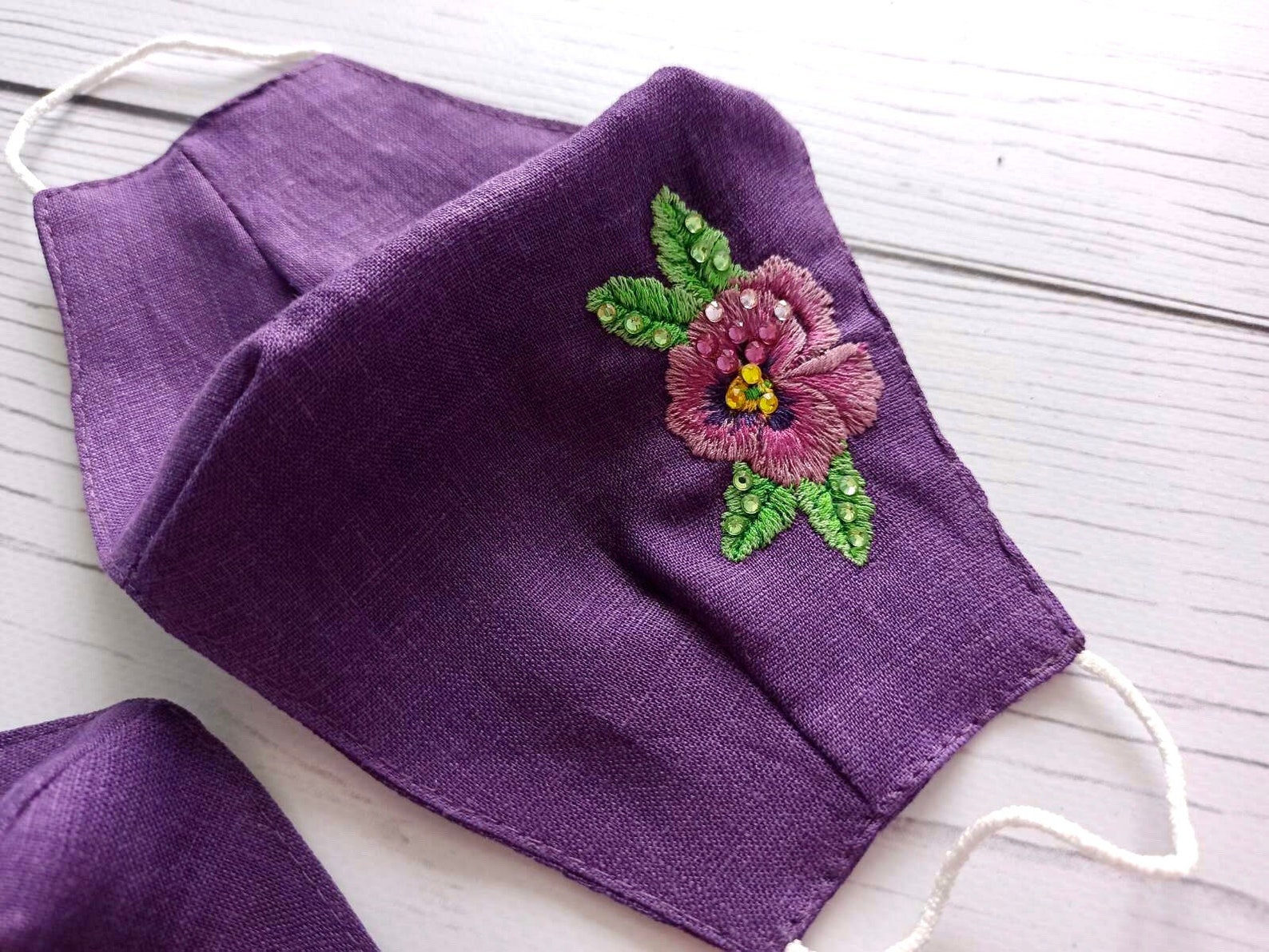 Purple women embroidered mask with flower pattern and | Etsy