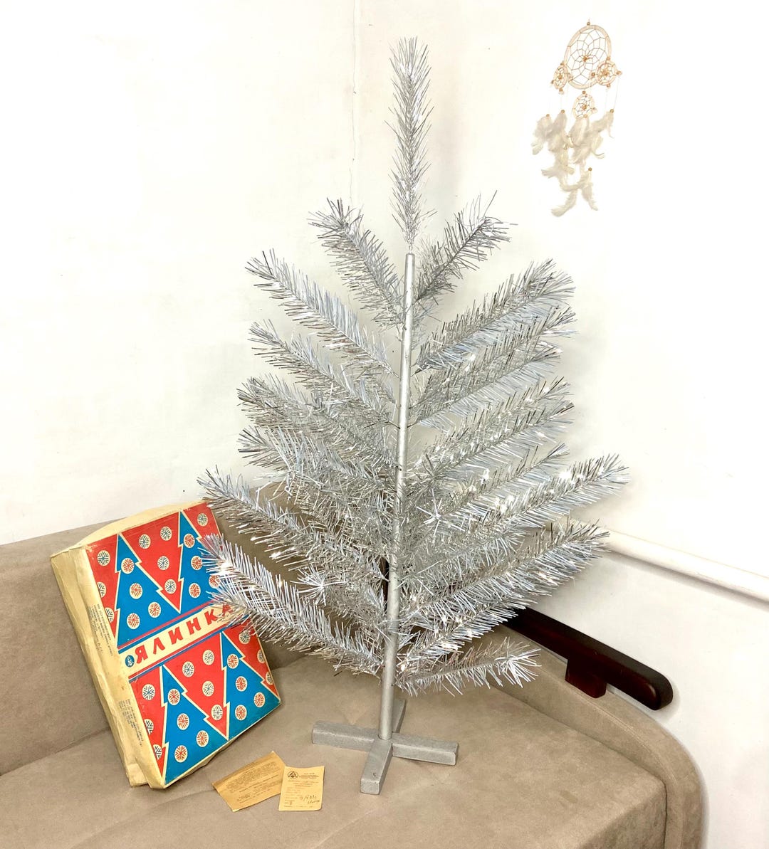 Aluminum Vintage Soviet Silver Christmas Tree, Evergleam Tinsel Metal ...