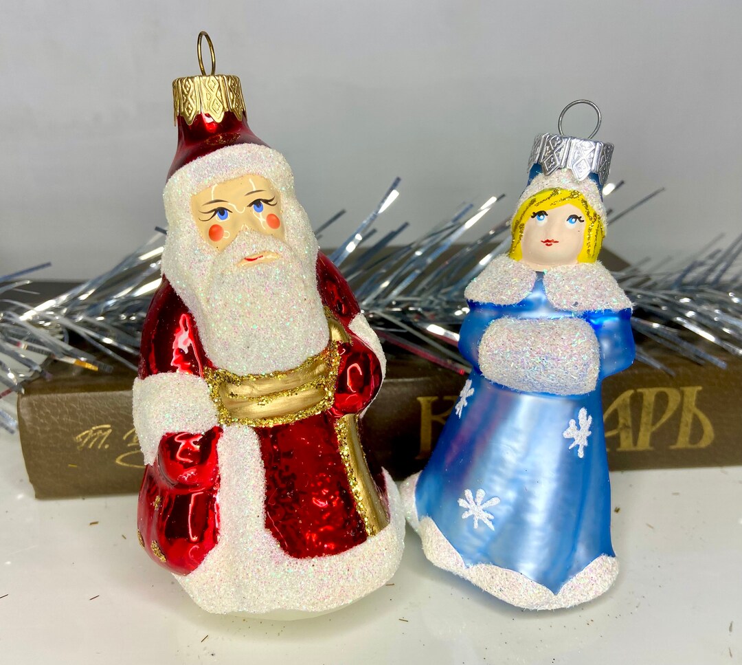 Snegurochka and Ded Moroz Ukrainian Glass Ornaments, Santa Claus and ...