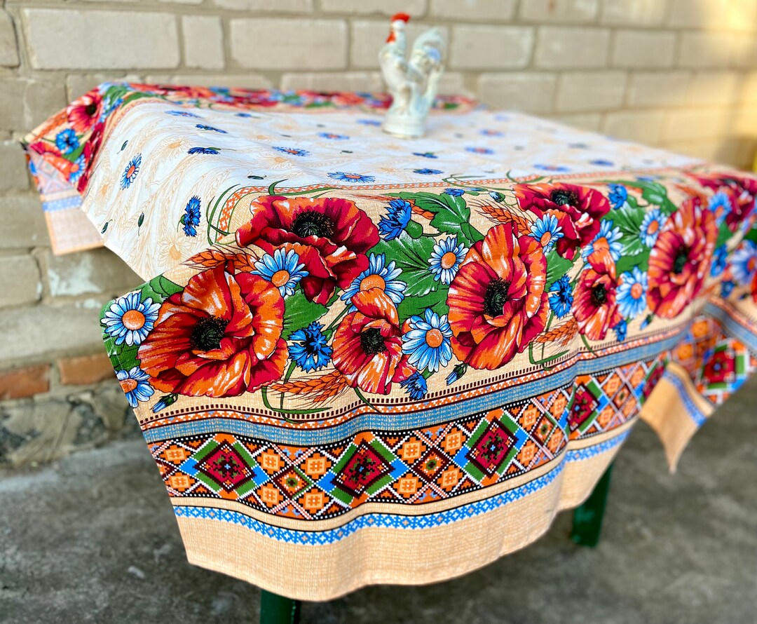 Ukrainian Linen White Tablecloth With Poppies, Ukraina Embroidered Folk ...