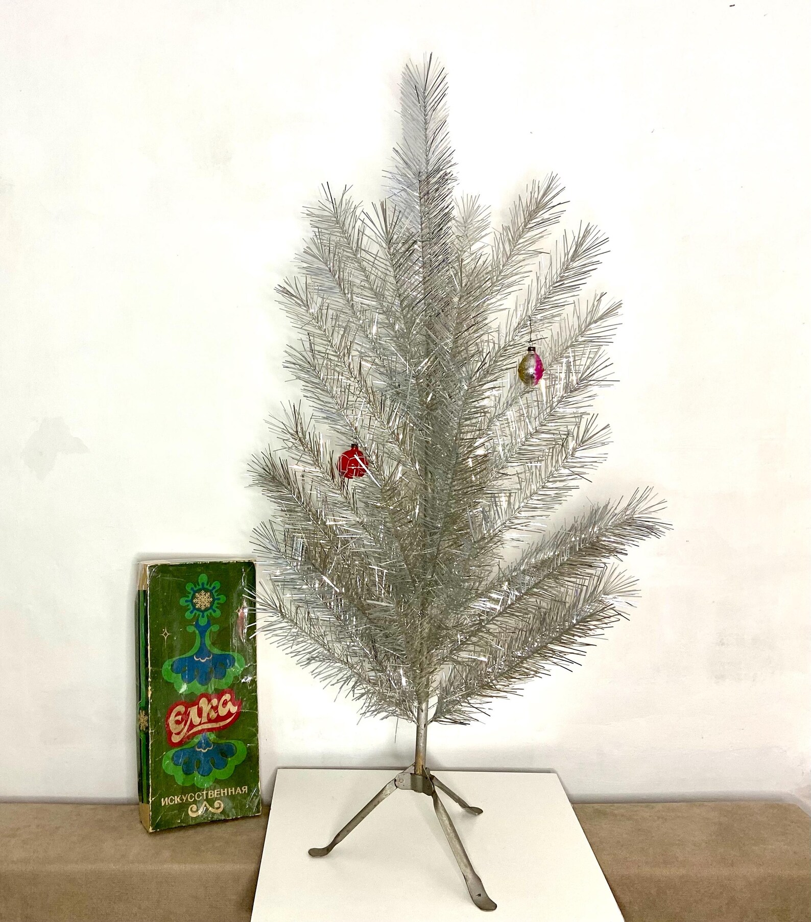 Vintage Aluminum Silver Christmas Tree, Soviet Evergleam Tinsel Tree ...