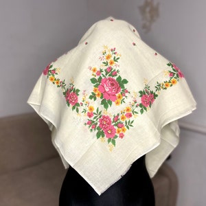 Ukrainian Vintage Beige Cotton Bandana Russian Floral Slavic Floral ...