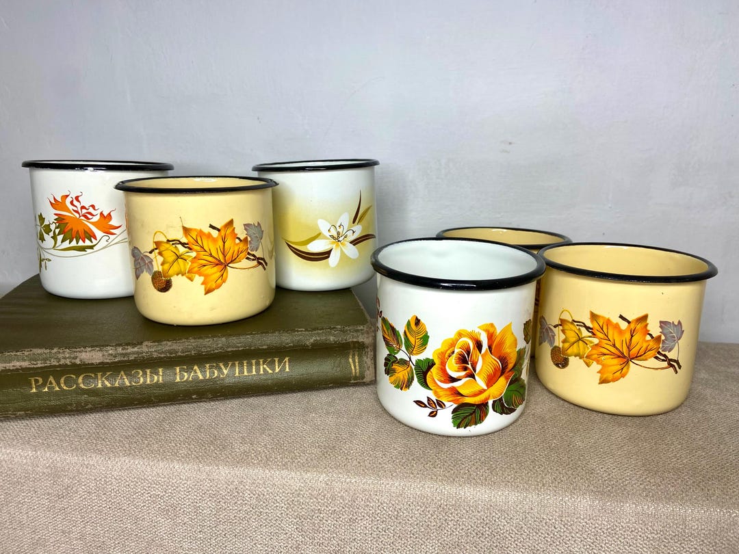 Soviet Enamel White Mug, Ukrainian Ussr Mug, Soviet Vintage Farmhouse ...