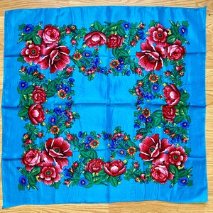 Polish Vintage Blue Traditional Bandana - Romanian Soviet Scarf Slavic ...