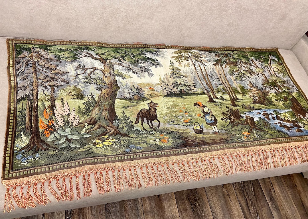 Vintage German Cotton Wall Tapestry Fairy Tale Little Red Riding Hood ...