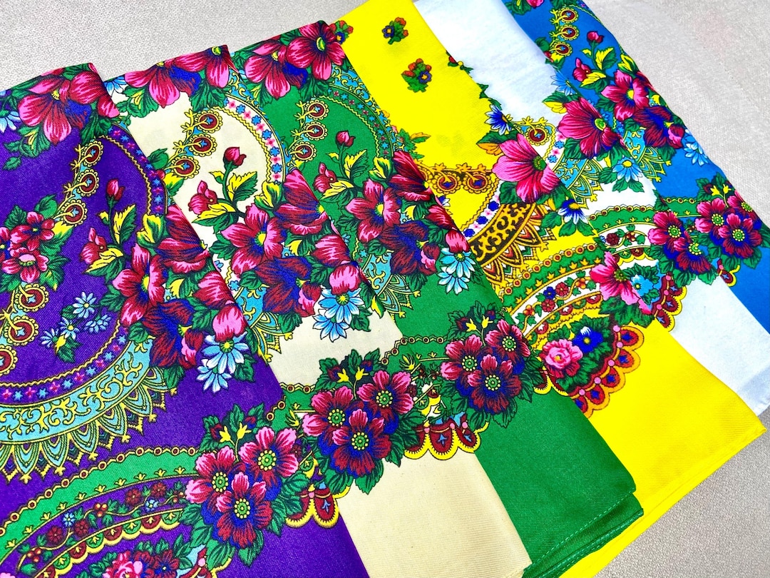 Ukrainian Vintage Blue Bandana, Slavic Babushka Floral Scarf, Polish ...