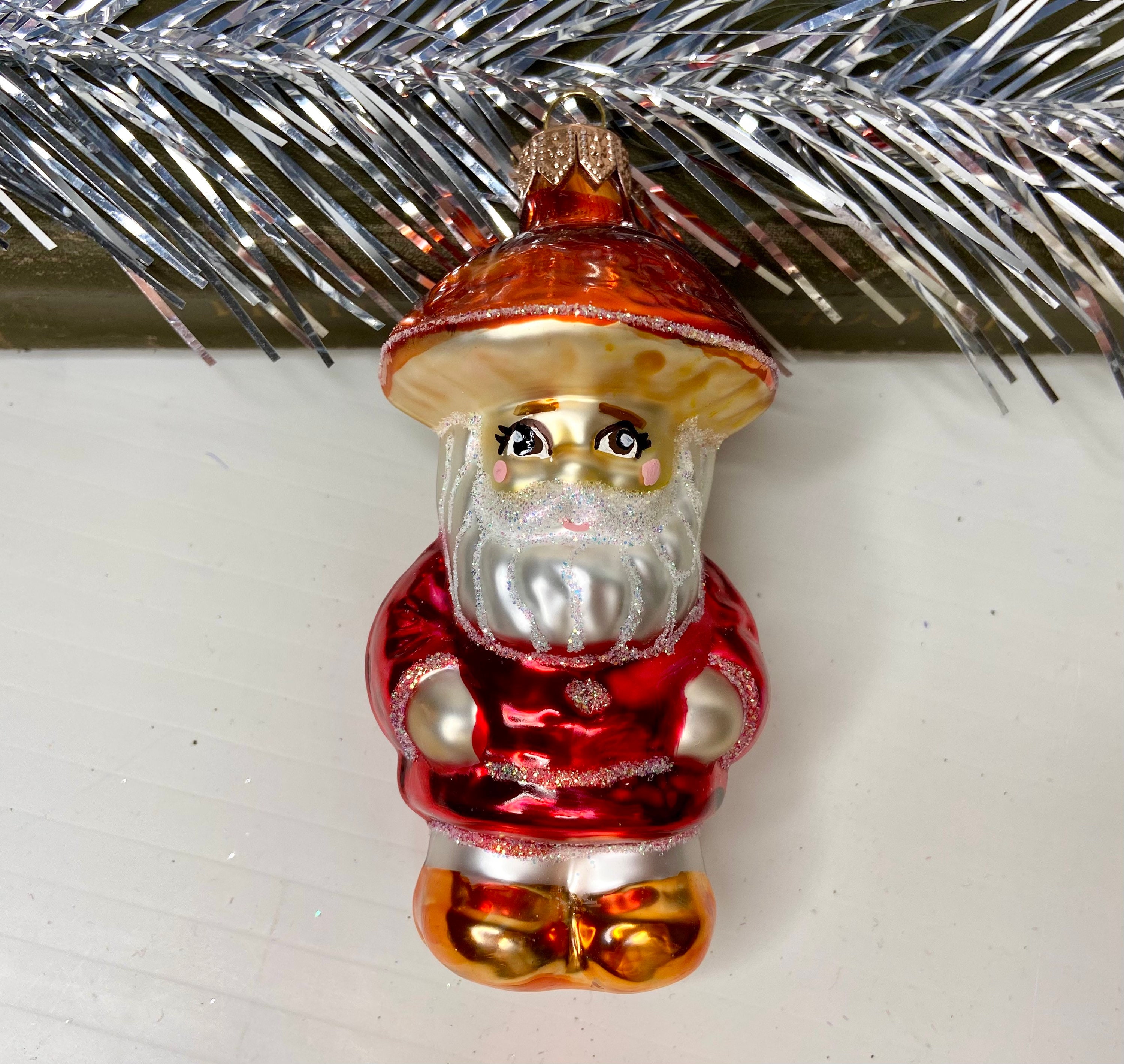 Mushroom Gnome Russian Christmas Ornament, Hand-painted Glass Ukrainian ...