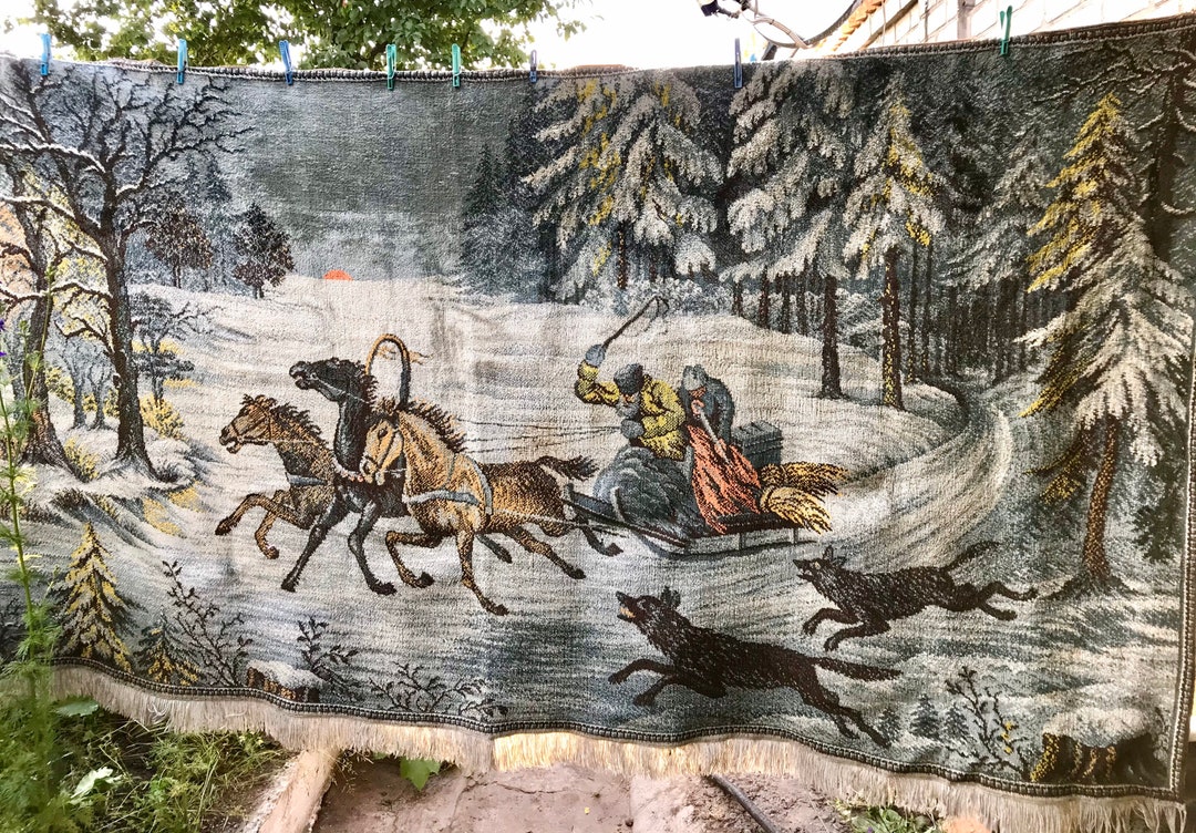 50th Antique German Rare Wool Cotton Tapestry Rug, Fairy Tale Vintage ...